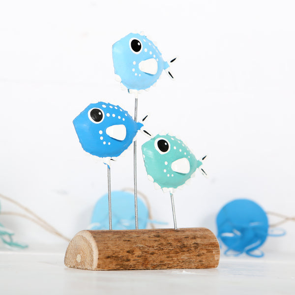 Trio Of Puffer Fish Block Decoration – red berry apple